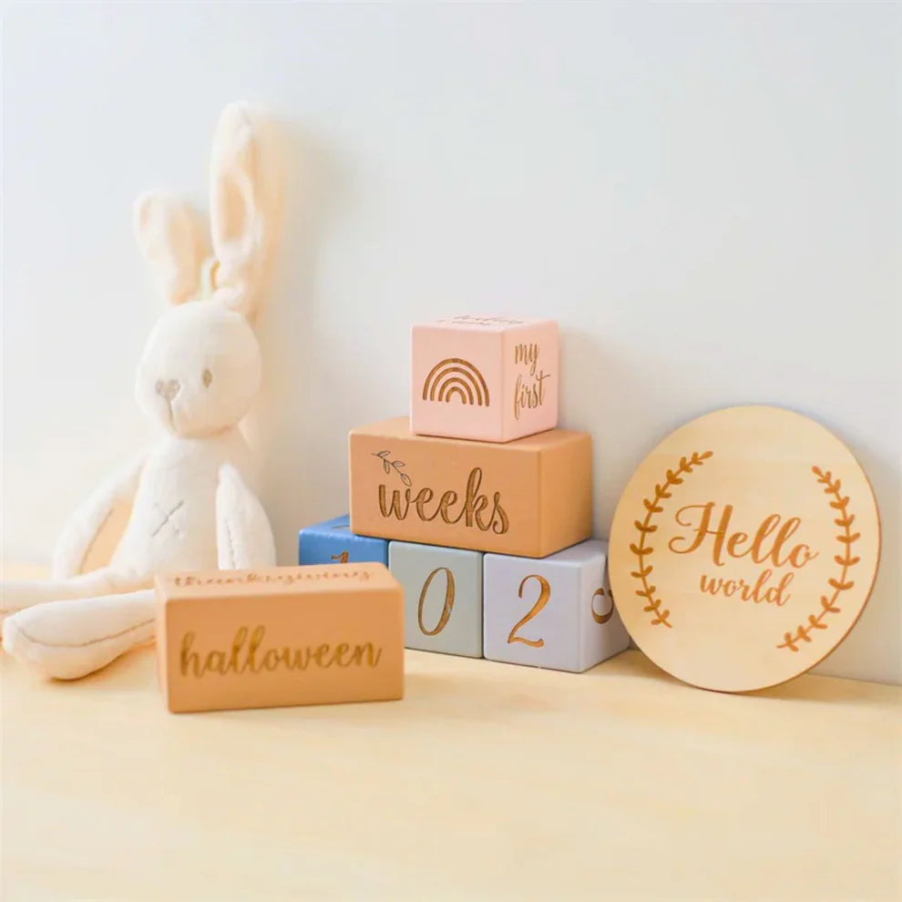 Keepsake Milestone Wooden Blocks | Pink, Blue & Classic Wood | Capture ...