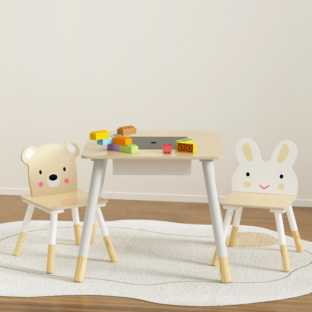 Kids Table & Chairs Set | 3PCS Chalkboard Activity Desk with Hidden ...