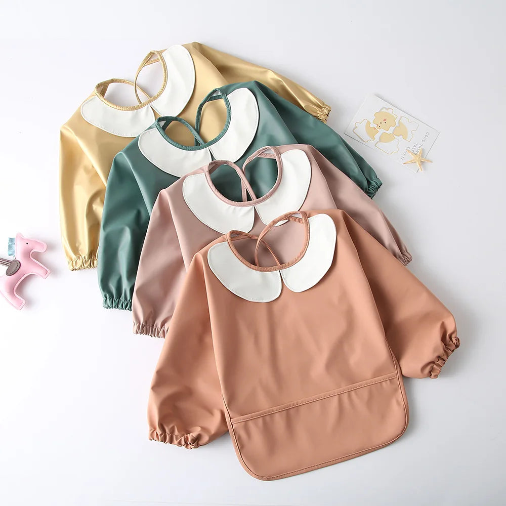 Full Sleeve Feeding Smock Bib - Soft Faux Leather, Waterproof with ...