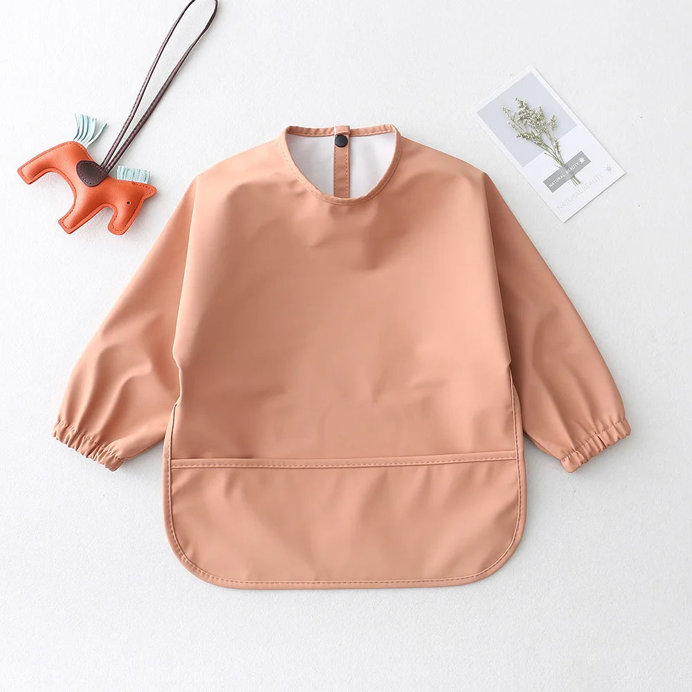 Solid Colour Baby Feeding Smock – Waterproof Easy-Clean Bib | Baby Stork